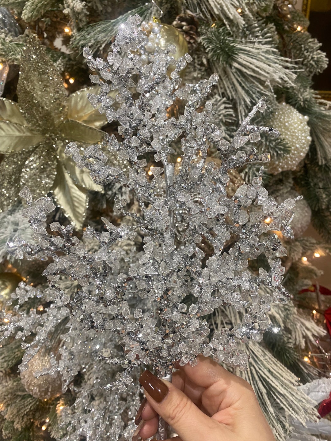 Set of 2 - Silver Crystals Stem Spray and Tree Decoration - Etsy