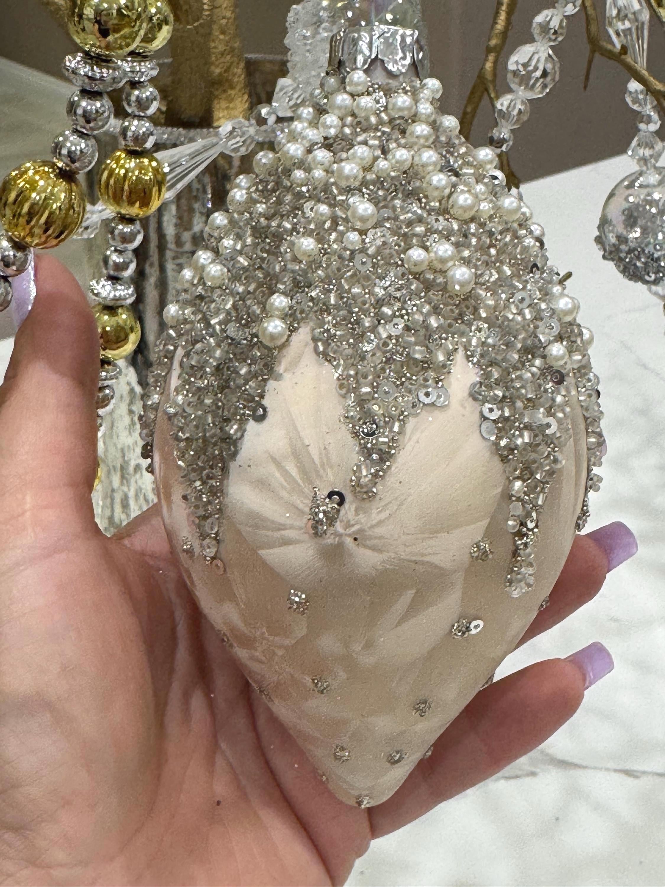 Ivory Snowfall Pearl Glass Finial Ornament - Etsy