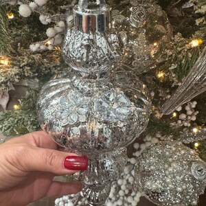 Set of 2 Silver Splendor Jeweled Finial 12 Inch Ornaments - Etsy