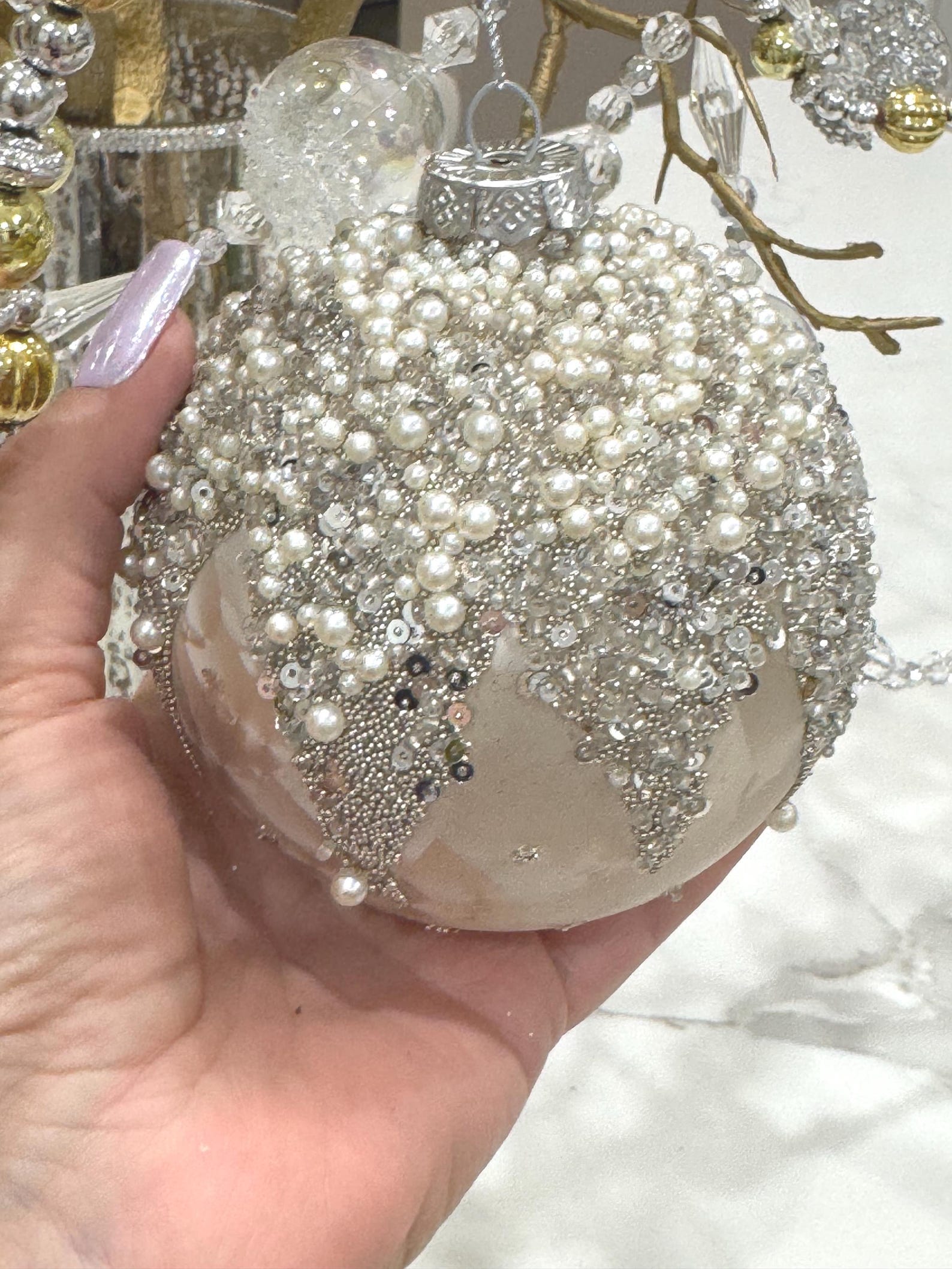 Ivory Snowfall Pearl Glass Ball Ornament - Etsy