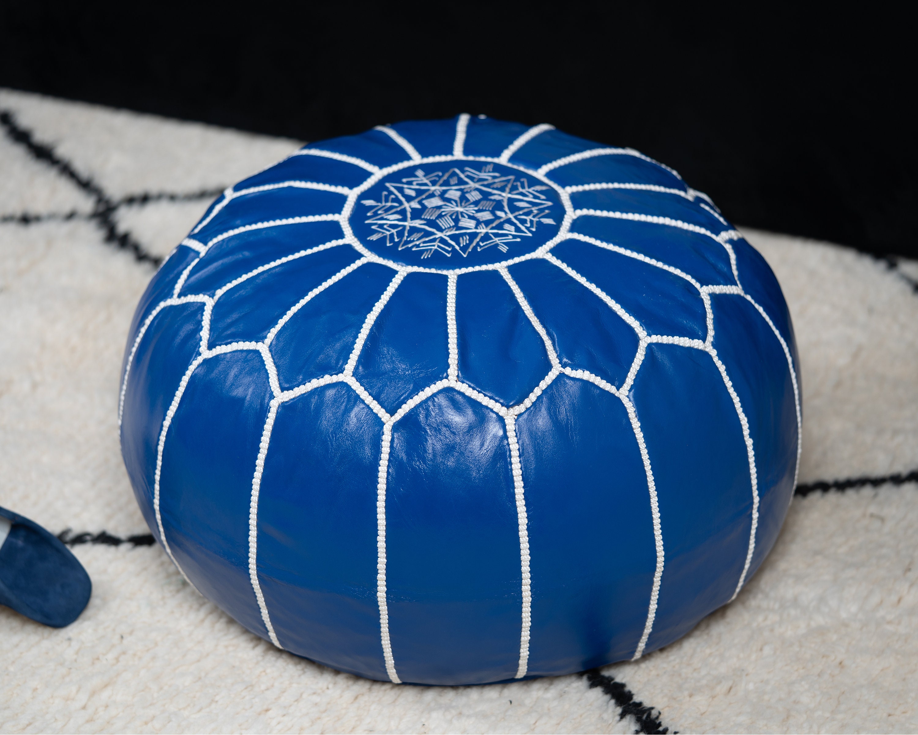 Blue Handmade Pouf, Moroccan Foot Stool Ottoman, Moroccan Pouffe ...