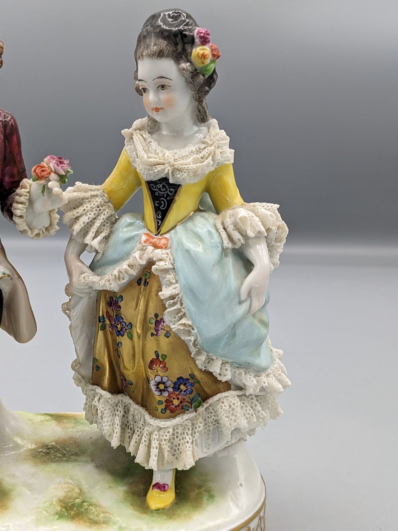 1900s Antique Volkstedt German Porcelain Lace Figurine Little Couple ...
