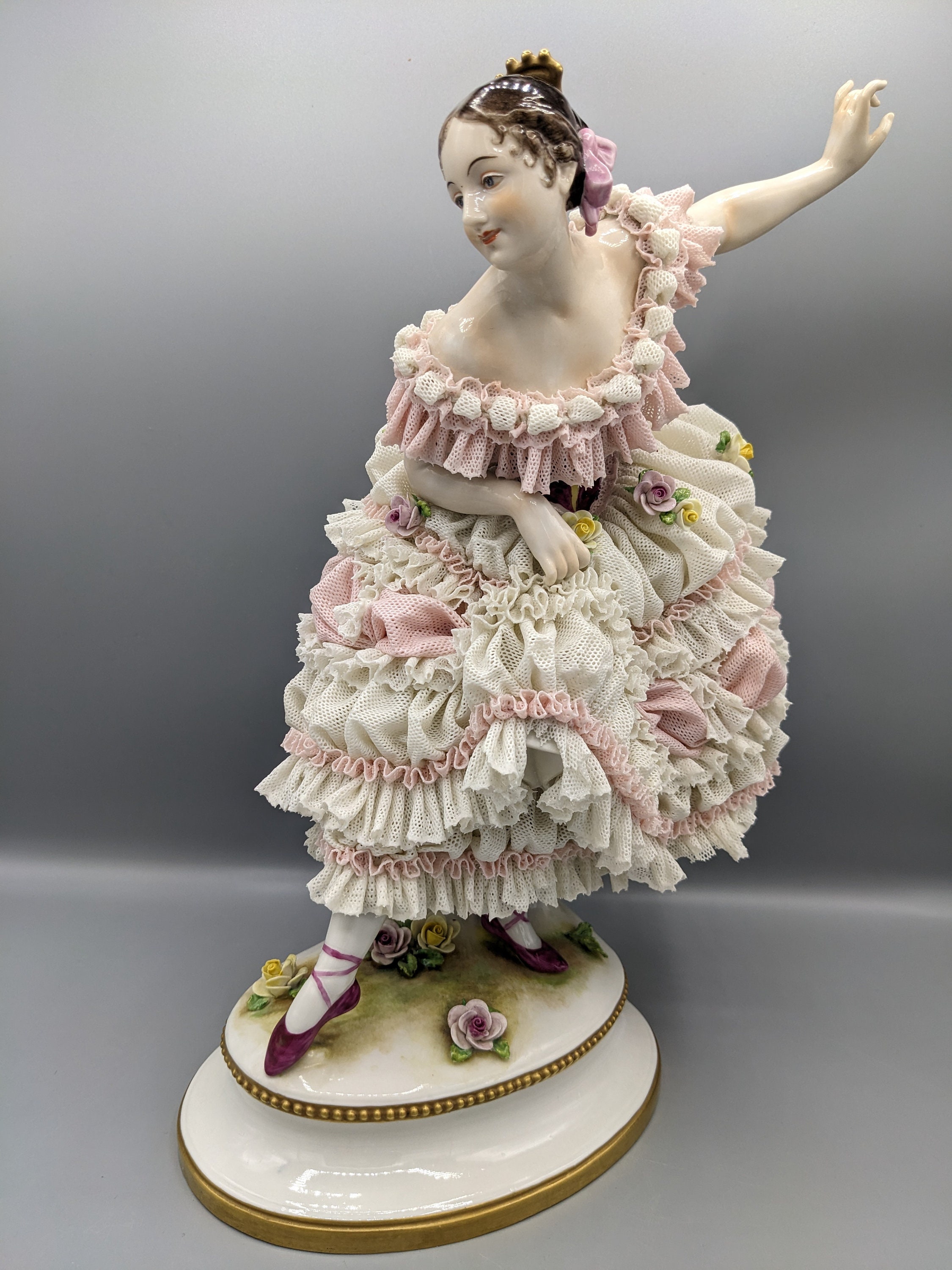 1915s Large German Volkstedt Ballerina Fanny Elssler Porcelain Lace ...