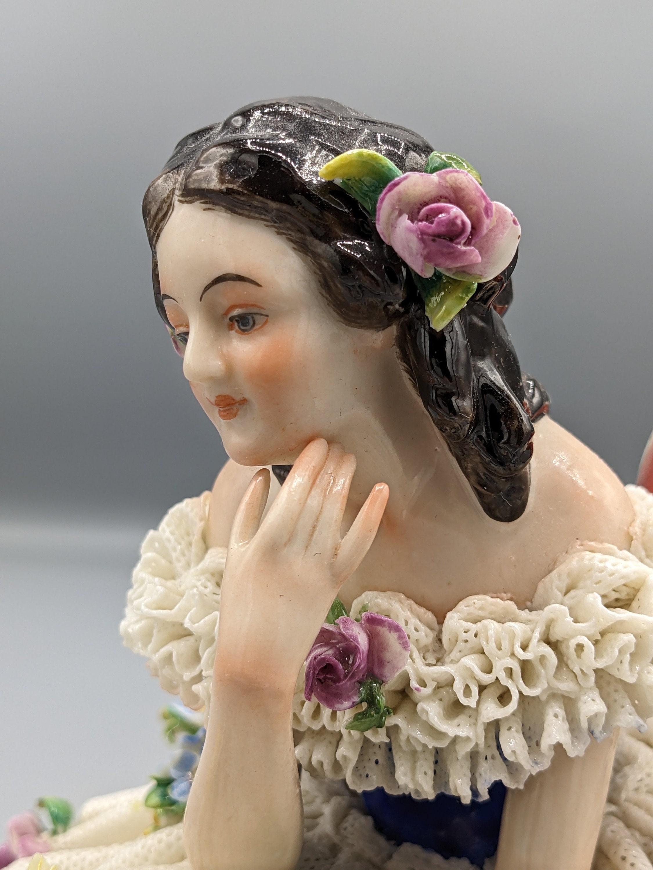 Antique 1915s Large German Volkstedt Lady With Mandolin Lace Porcelain ...