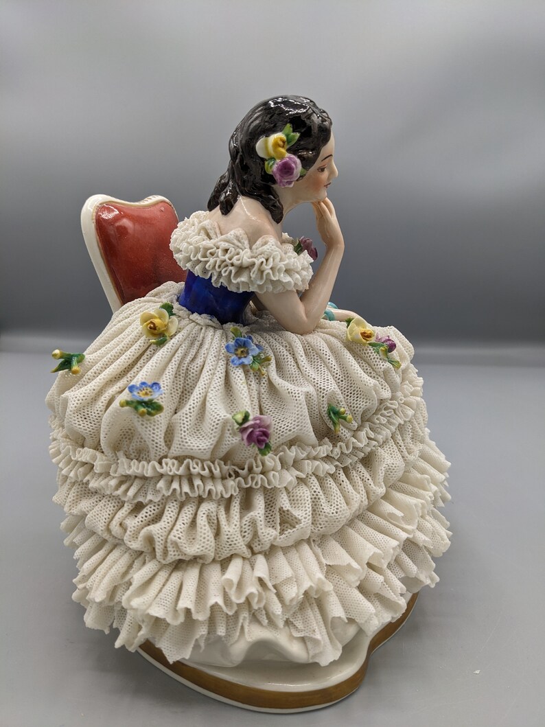 Antique 1915s Large German Volkstedt Lady With Mandolin Lace Porcelain ...