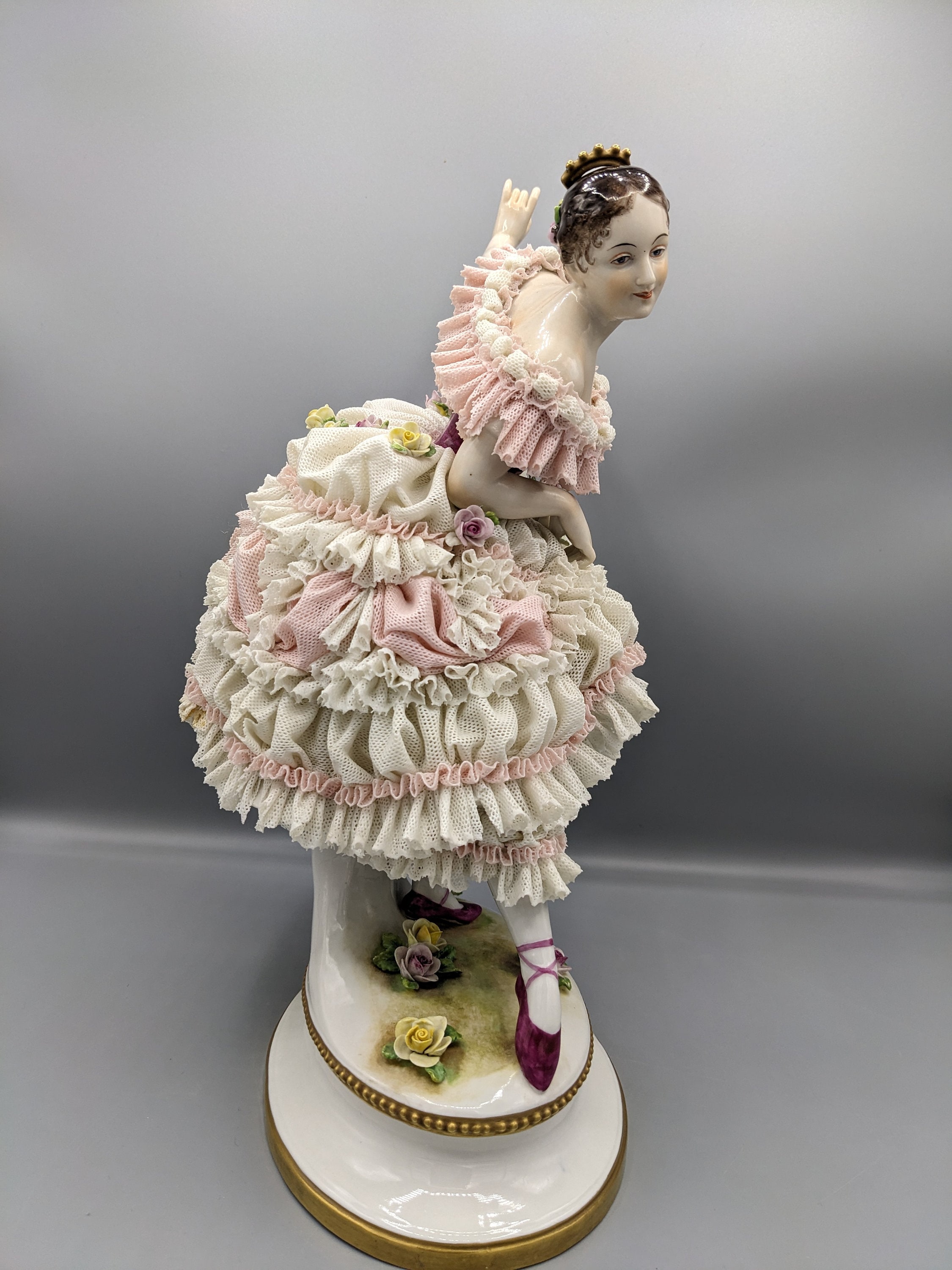 1915s Large German Volkstedt Ballerina Fanny Elssler Porcelain Lace ...