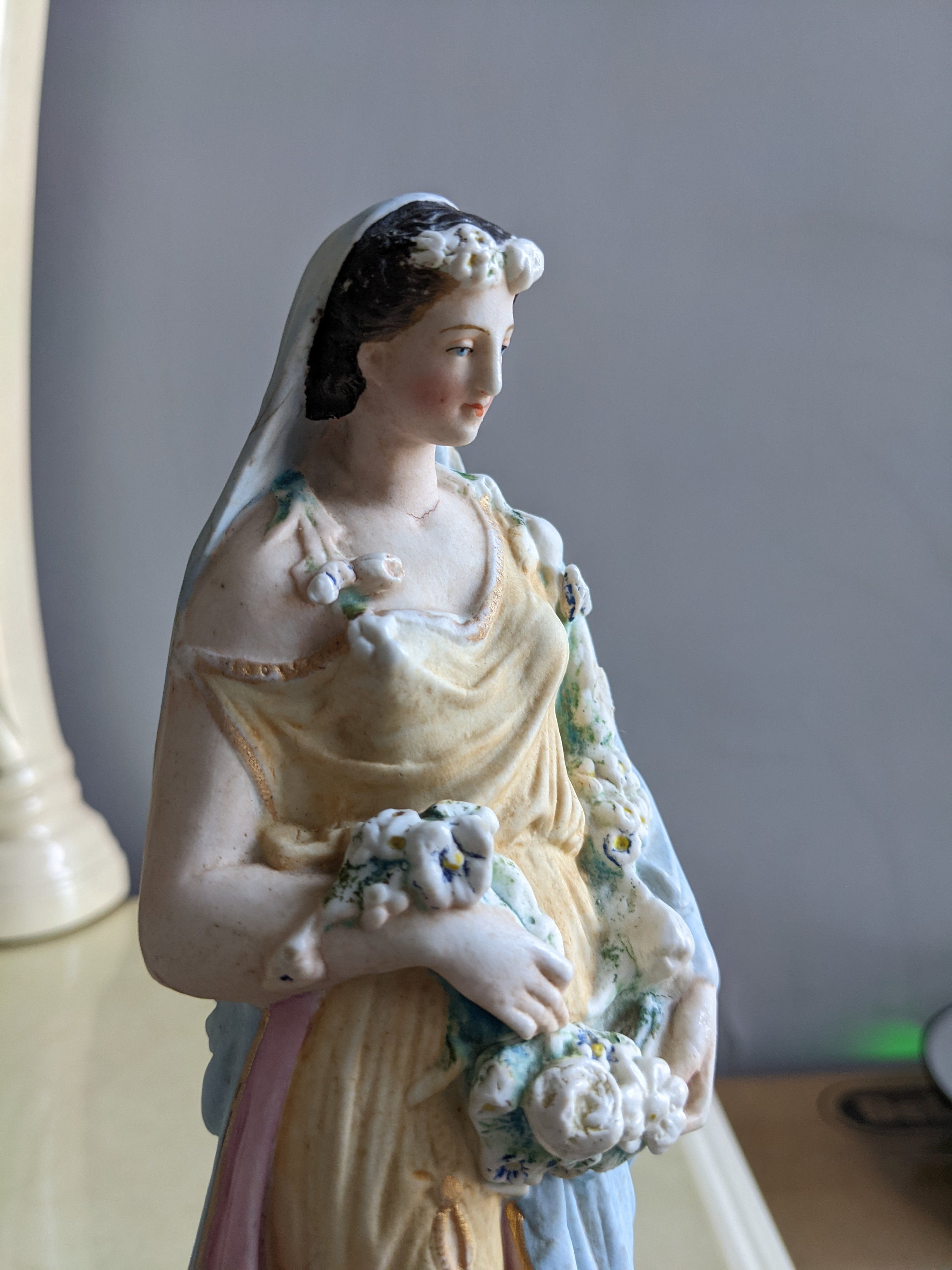 Antique Rare French Limoges Flower Girl Porcelain Polychrome Figurine ...