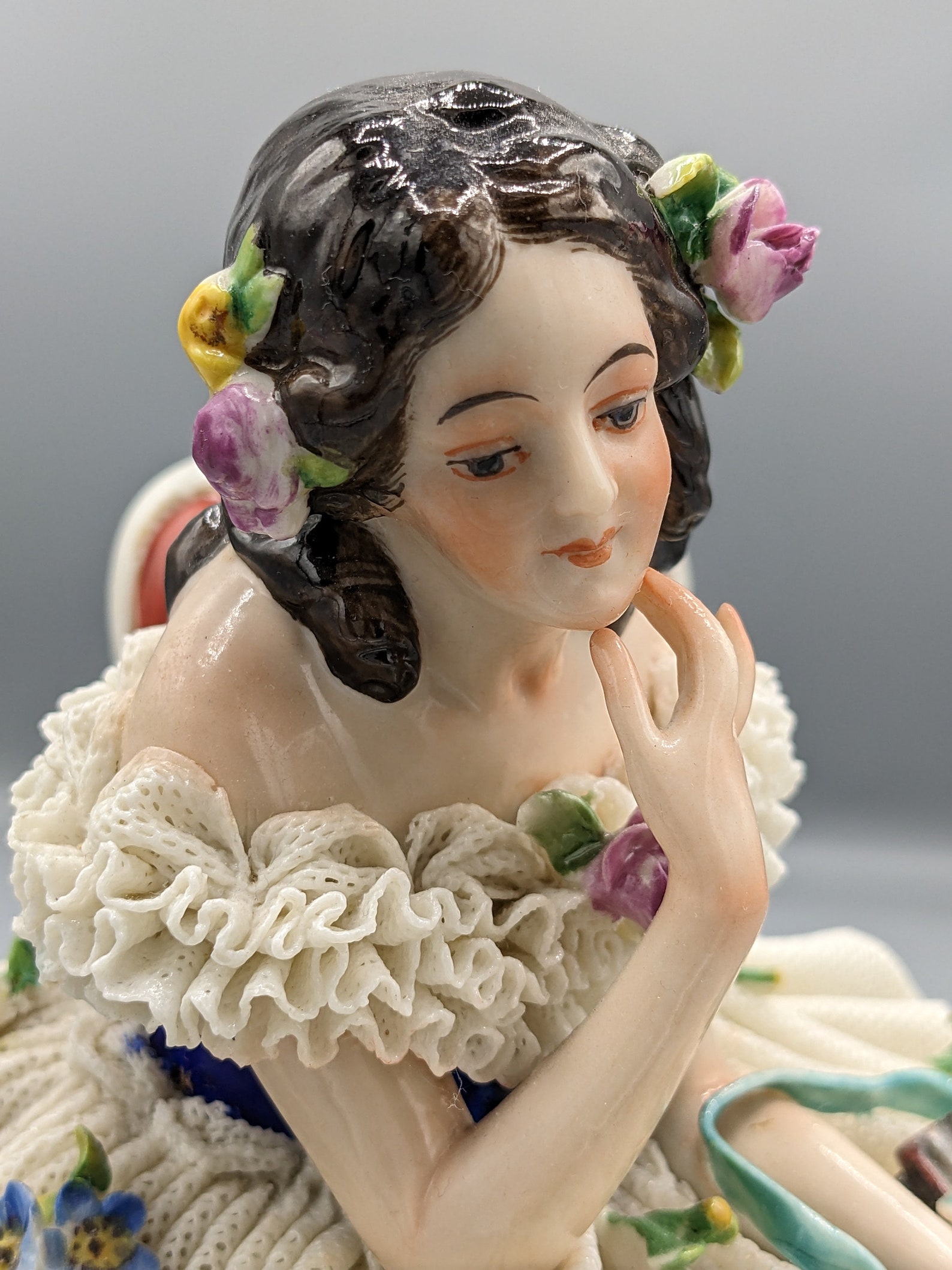 Antique 1915s Large German Volkstedt Lady With Mandolin Lace Porcelain ...