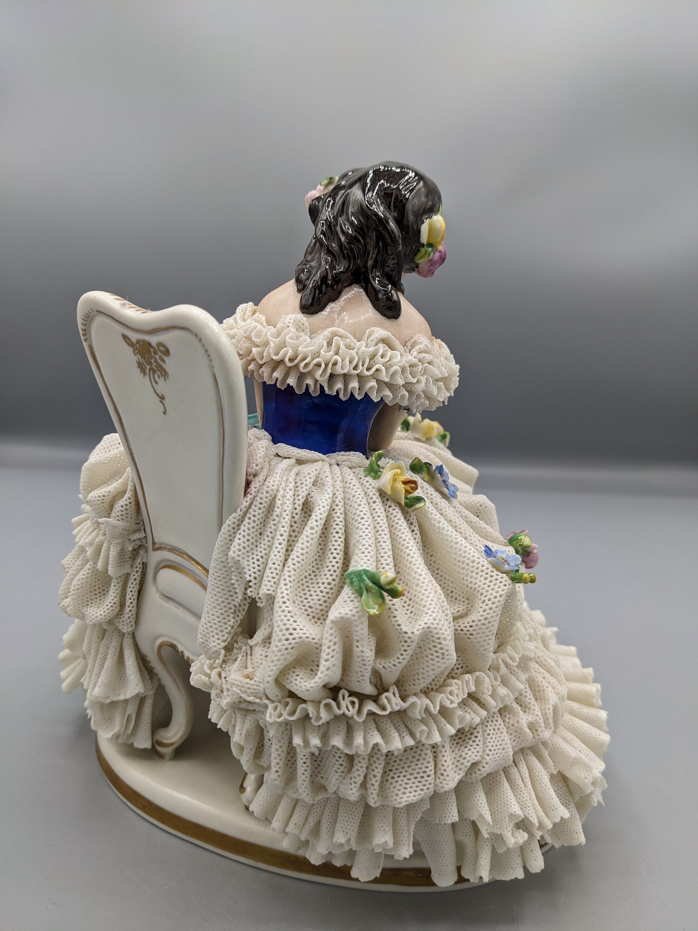 Antique 1915s Large German Volkstedt Lady With Mandolin Lace Porcelain ...