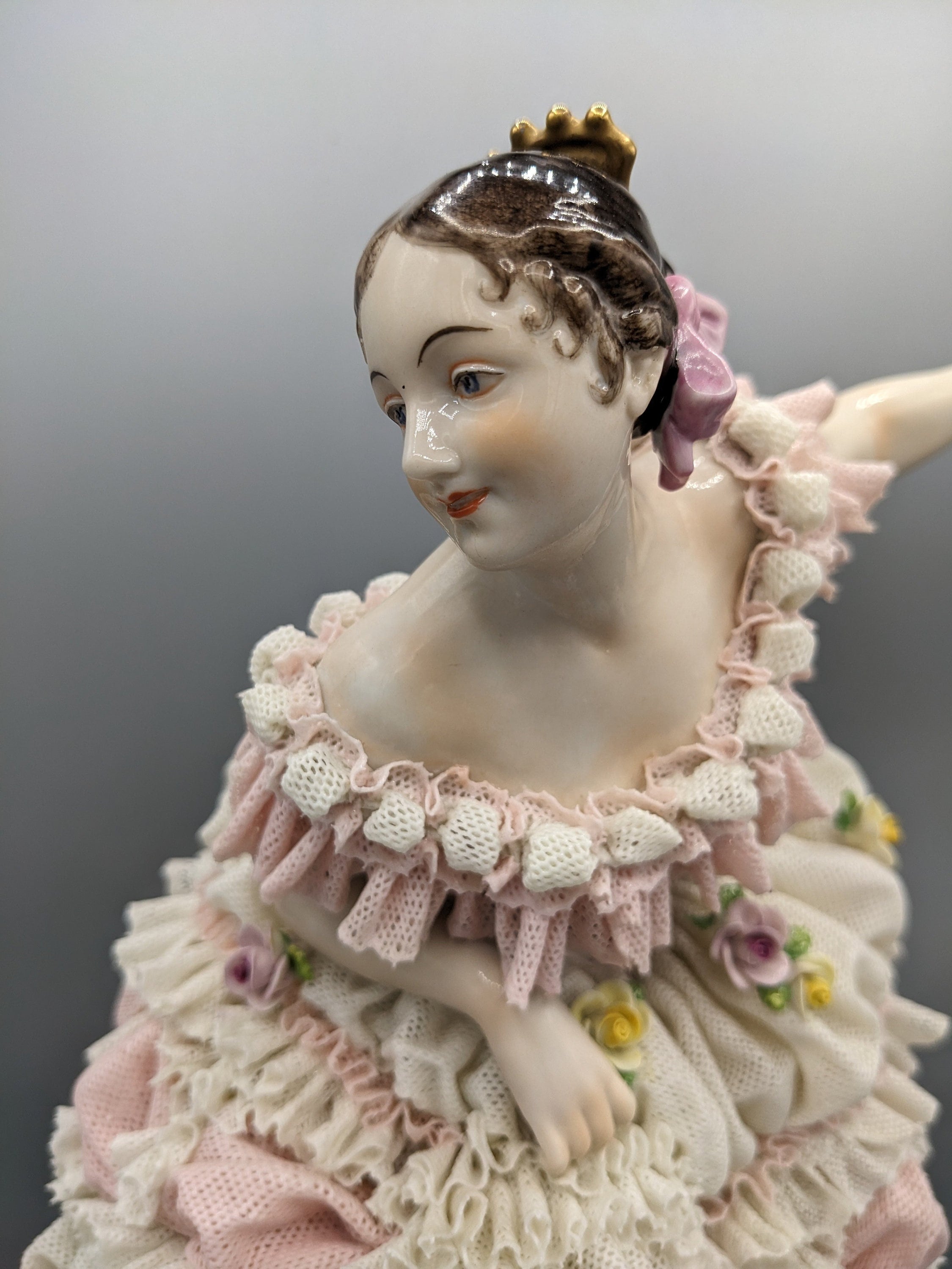 1915s Large German Volkstedt Ballerina Fanny Elssler Porcelain Lace ...