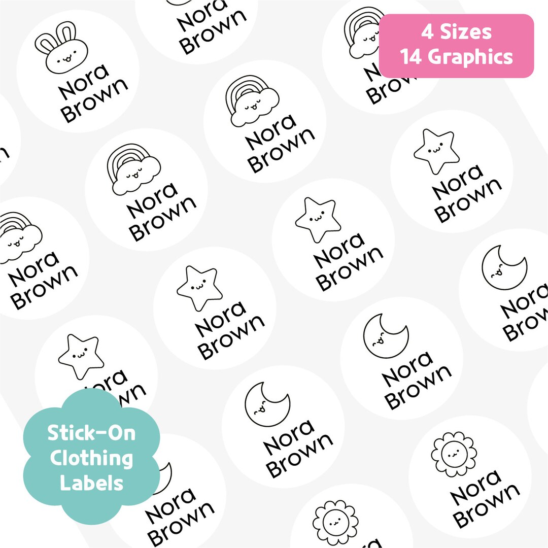Custom Stick-on Clothing Name Label Stickers Personalized Fabric ...