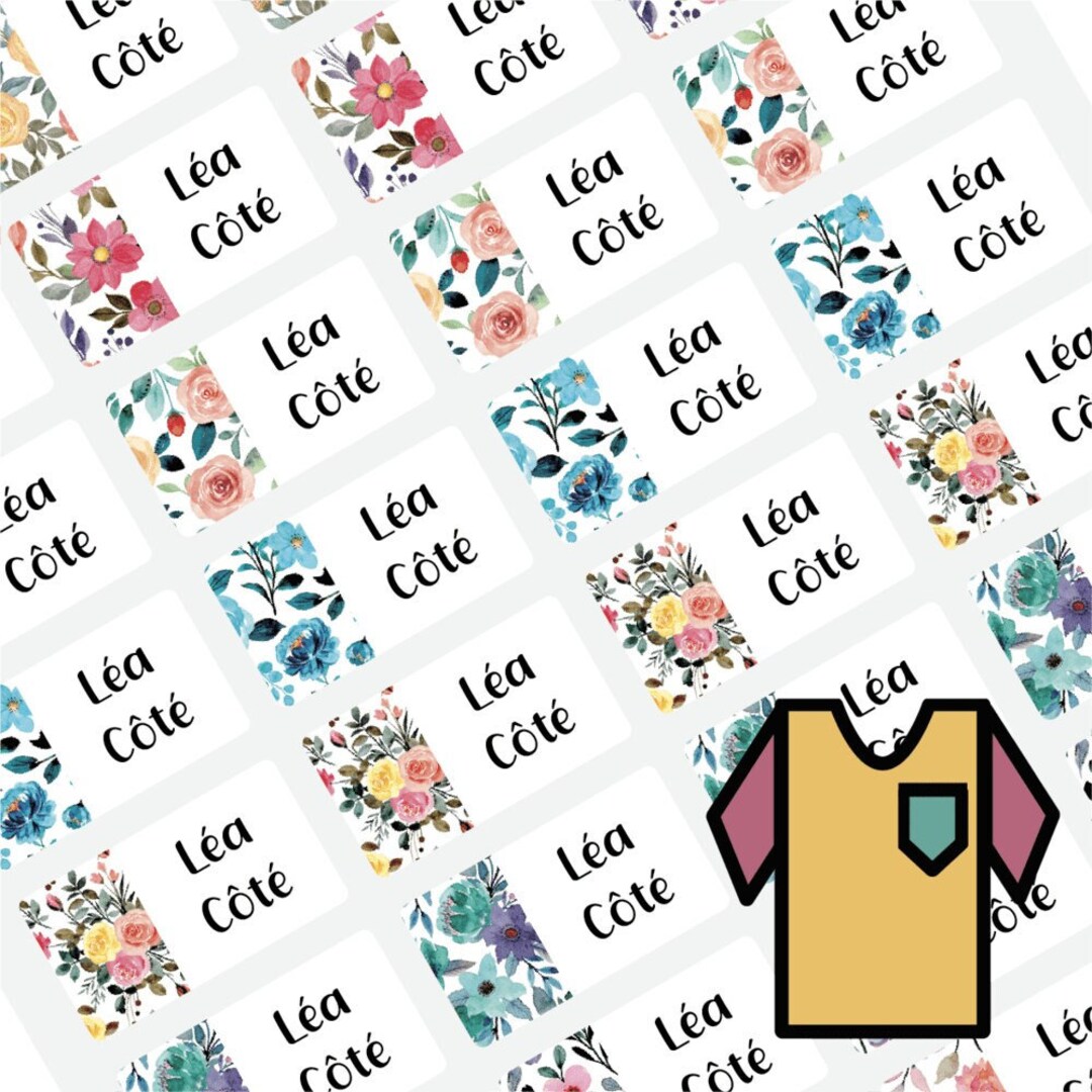 Custom Stick-on Clothing Name Label Stickers Personalized Flower ...