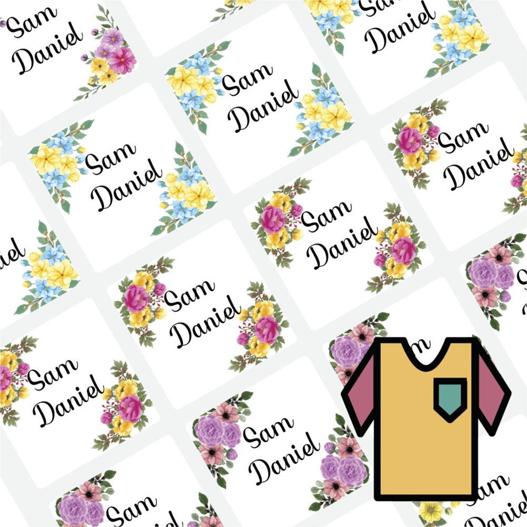 Custom Stick-on Clothing Name Label Stickers Personalized Flower Wreath ...