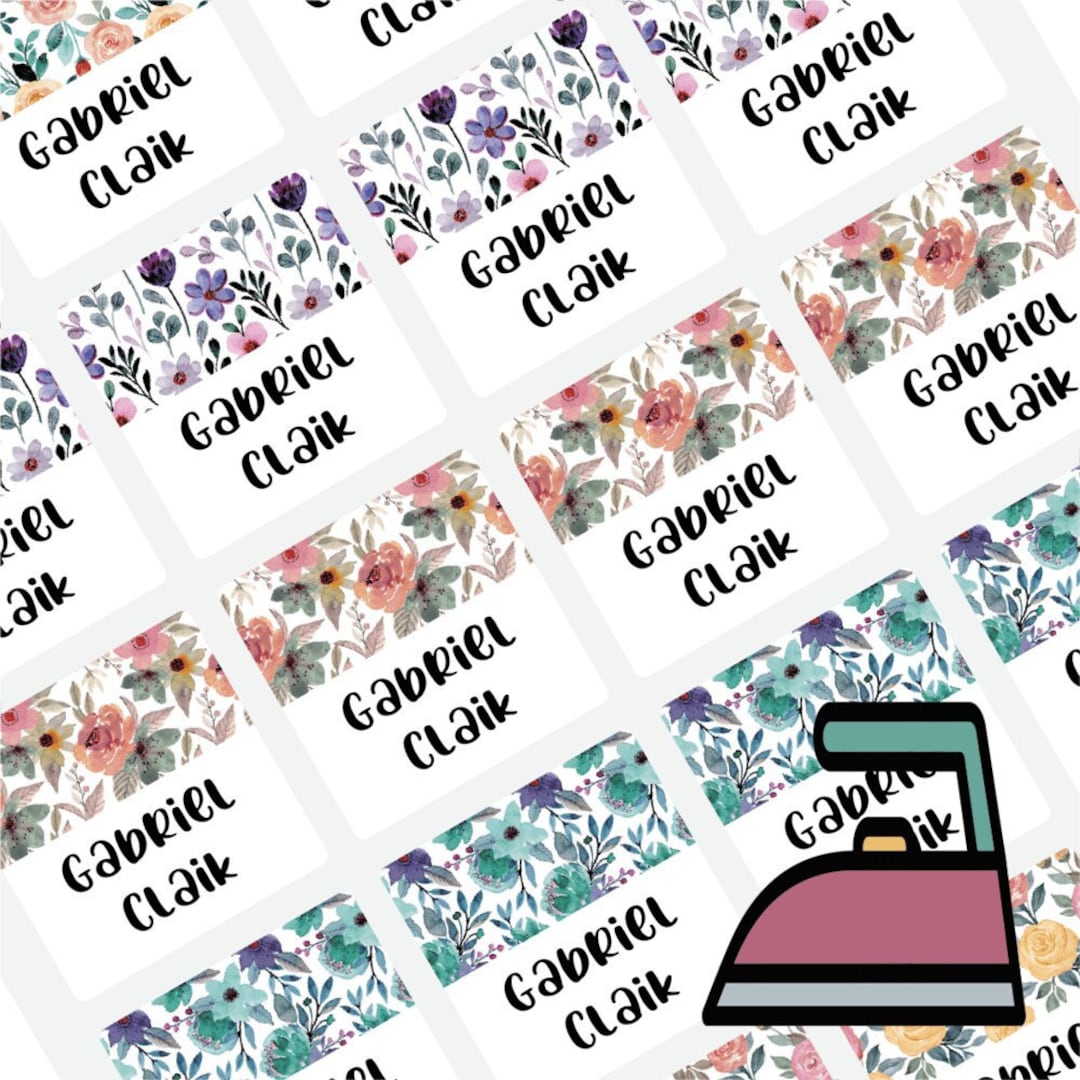 Custom Iron-on Clothing Name Label Stickers Personalized Flower Pattern ...