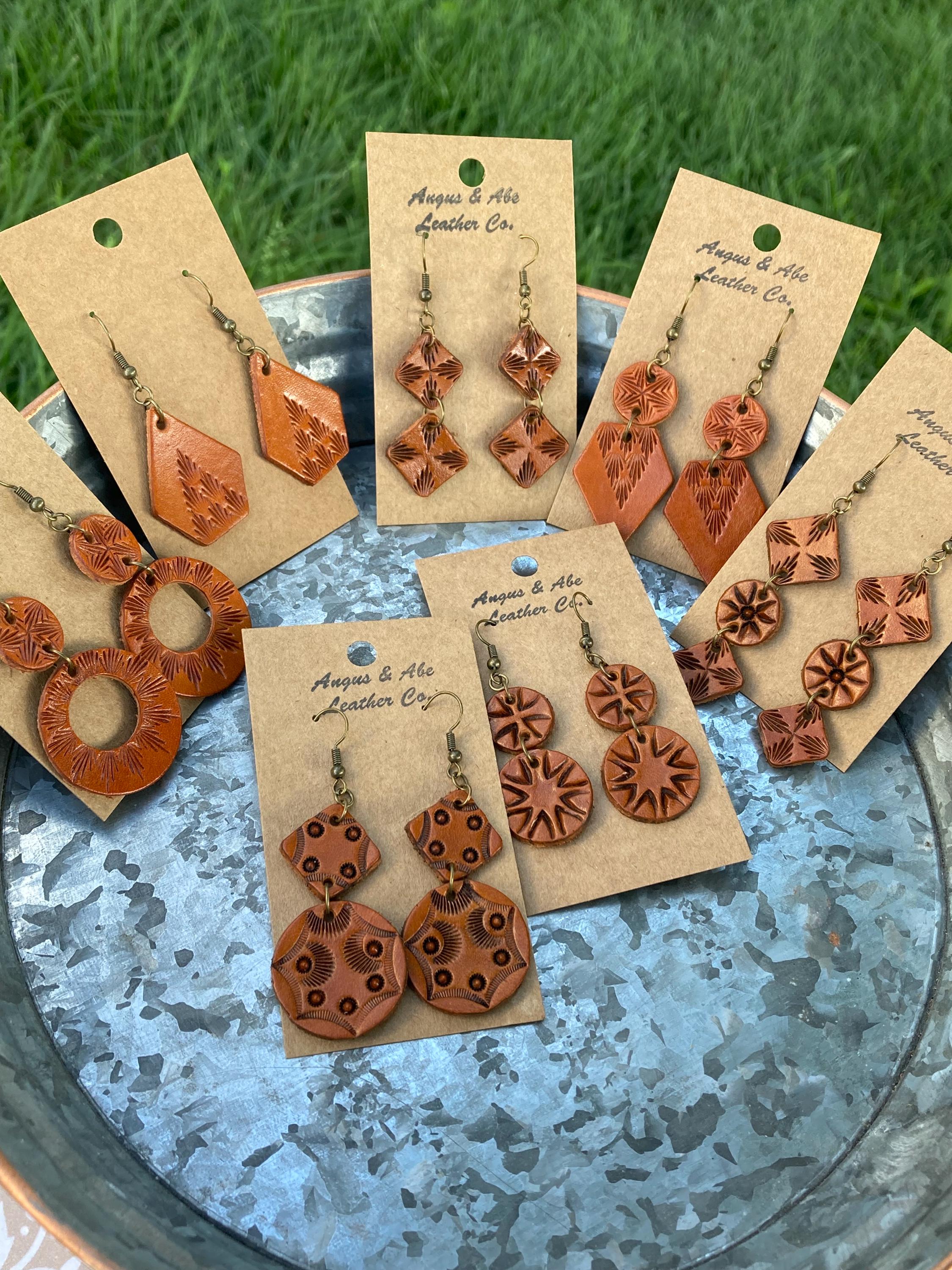 Tooled Leather Earrings - Etsy