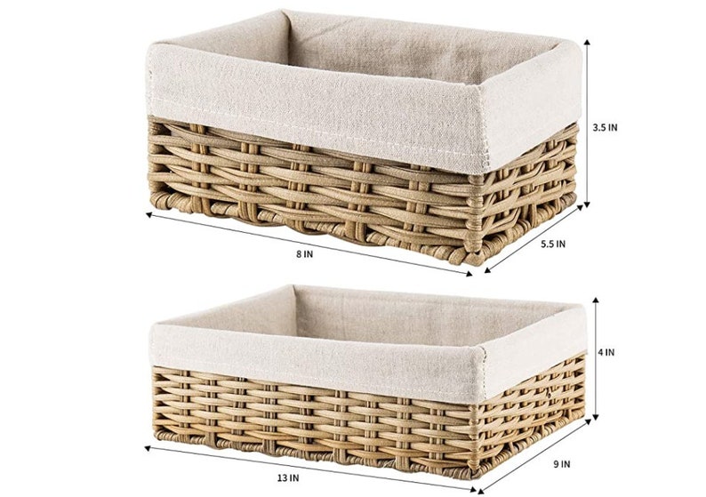 Baskets - Beige Handwoven With Linen (3 Included With 2 Sizes) - Etsy