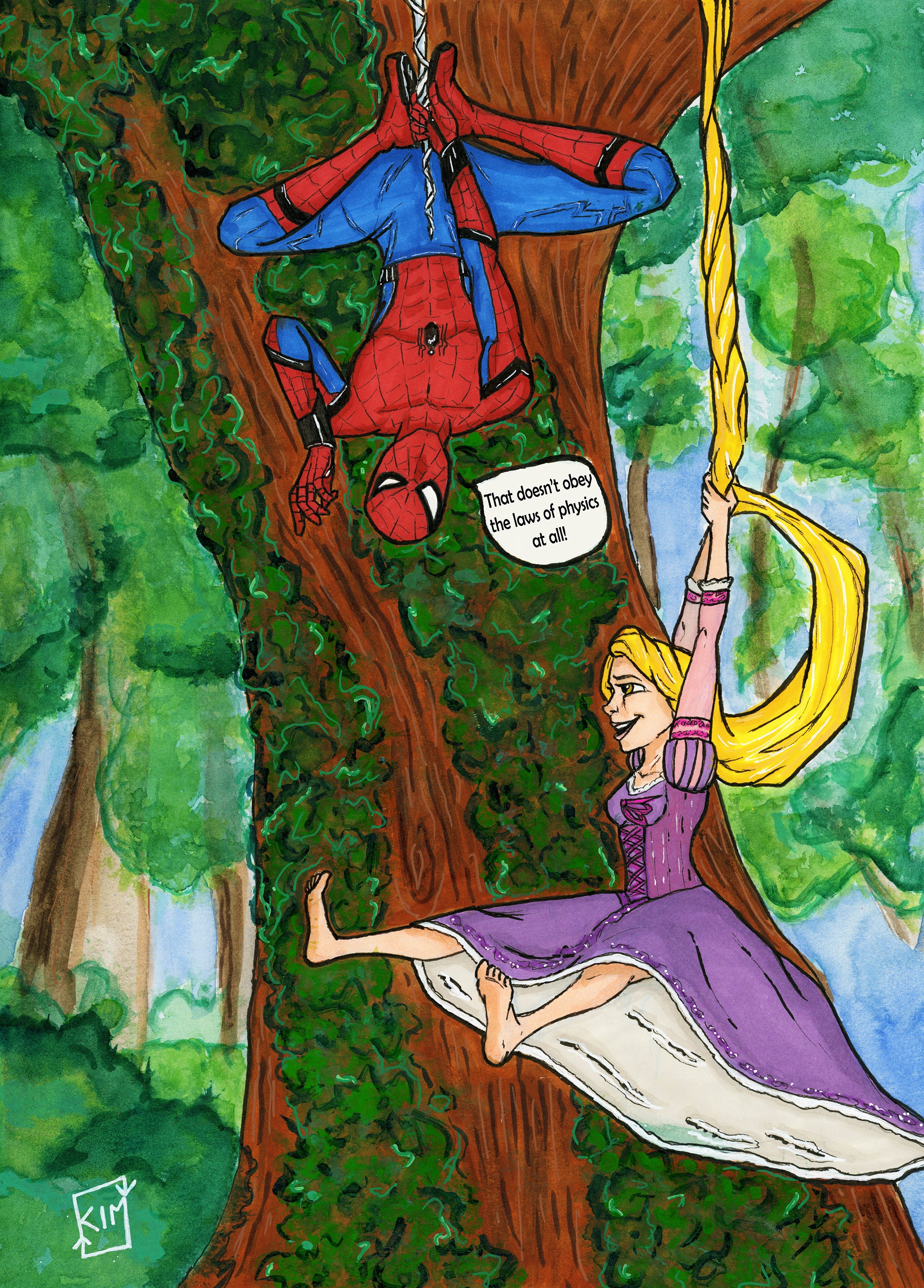 Spider-man Meets Rapunzel Mixed Media - Etsy
