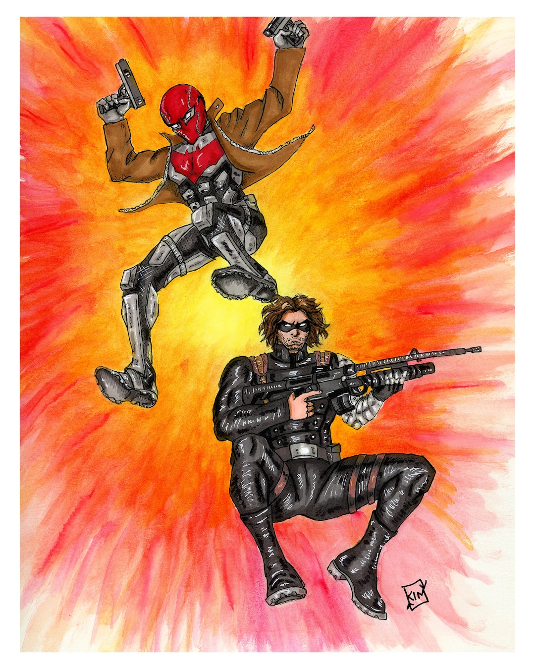 Misfit Bros Red Hood and Winter Soldier Marker and Watercolor - Etsy