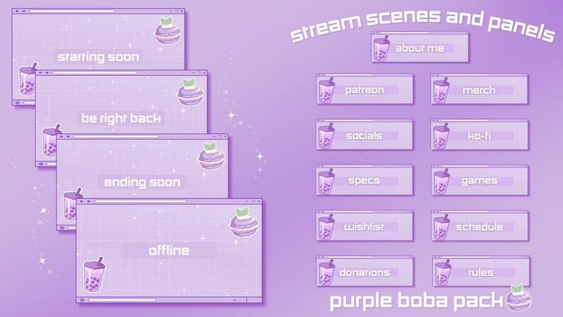 Purple Boba Animated Twitch Stream Pack scenes & Panels - Etsy