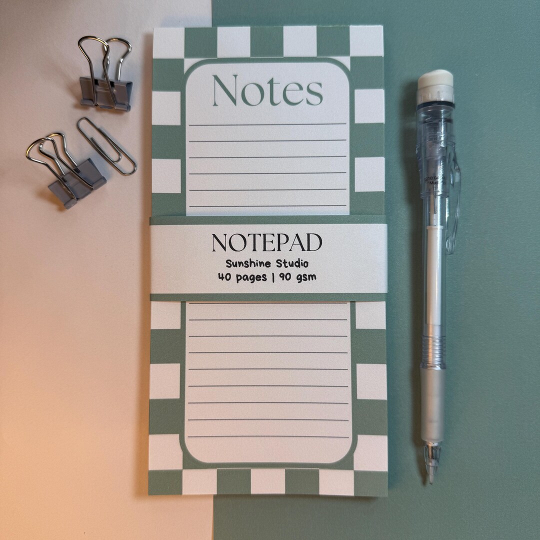 Green and White Notepad, Green Notepad, White Notepad, Checkered ...