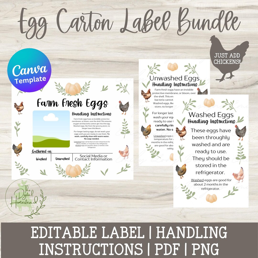 Editable Egg Carton Label | Printable Egg Handling Instructions | Canva ...