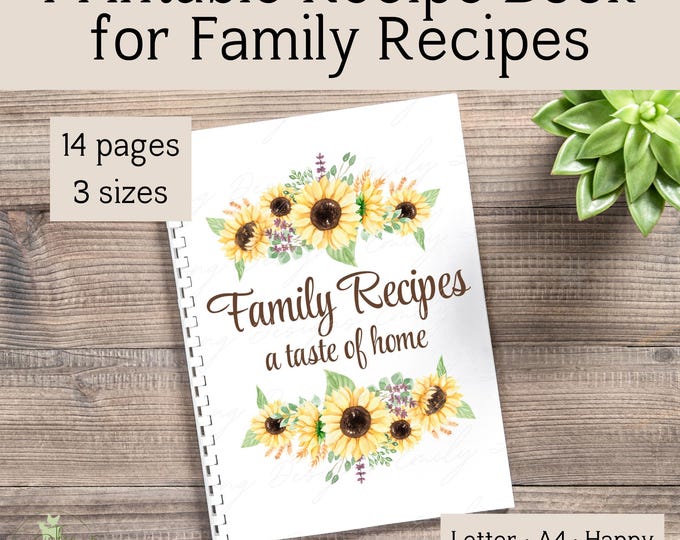 Printable Sunflower Recipe Book Template Download, Recipe Template ...
