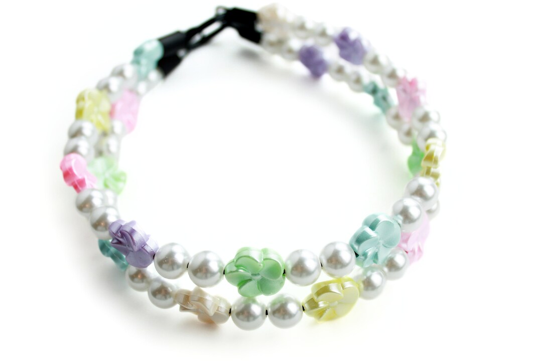 Petals and Pearls, MINI Double Bead Dog Collar, Floral Dog Pearl ...
