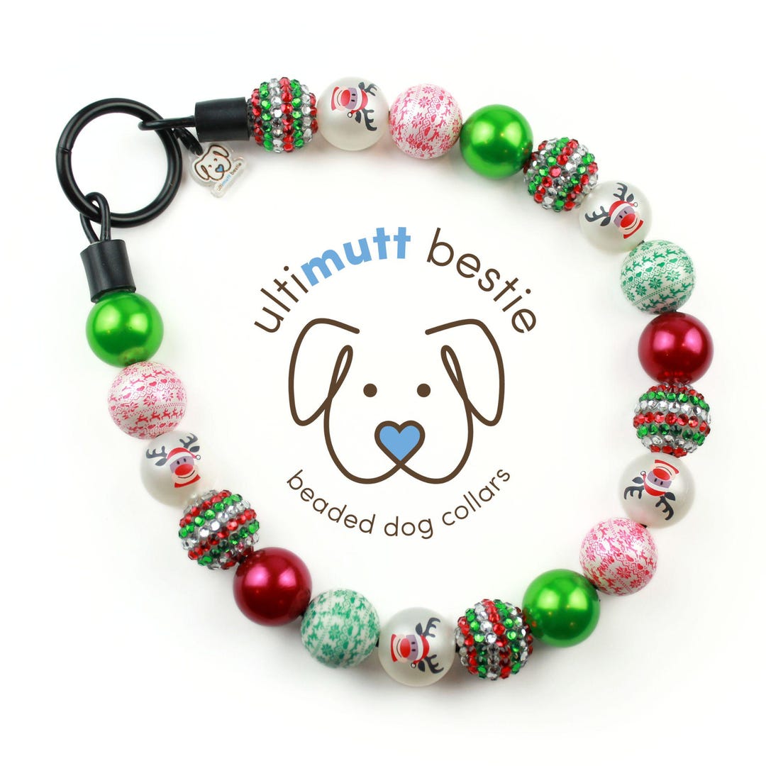 Ugly Sweater Christmas Dog Bead Collar, Fun Holiday Dog Pearl Necklace ...