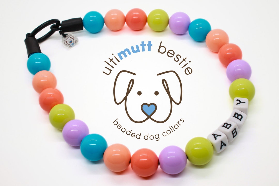 Pastel Ombre Bead Dog Collar With Name, Boho Beaded Collar, Dog Pearl ...
