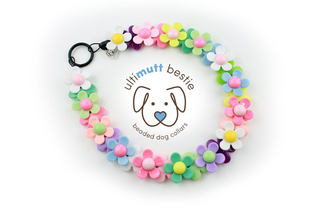 Sunny Daisy Medium Flower Bead Dog Collar, Floral Beaded Dog Necklace ...