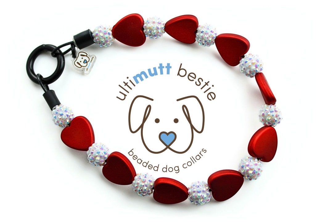 True Love Small Dog Bead Collars, Hearts With Pearl Necklace ...