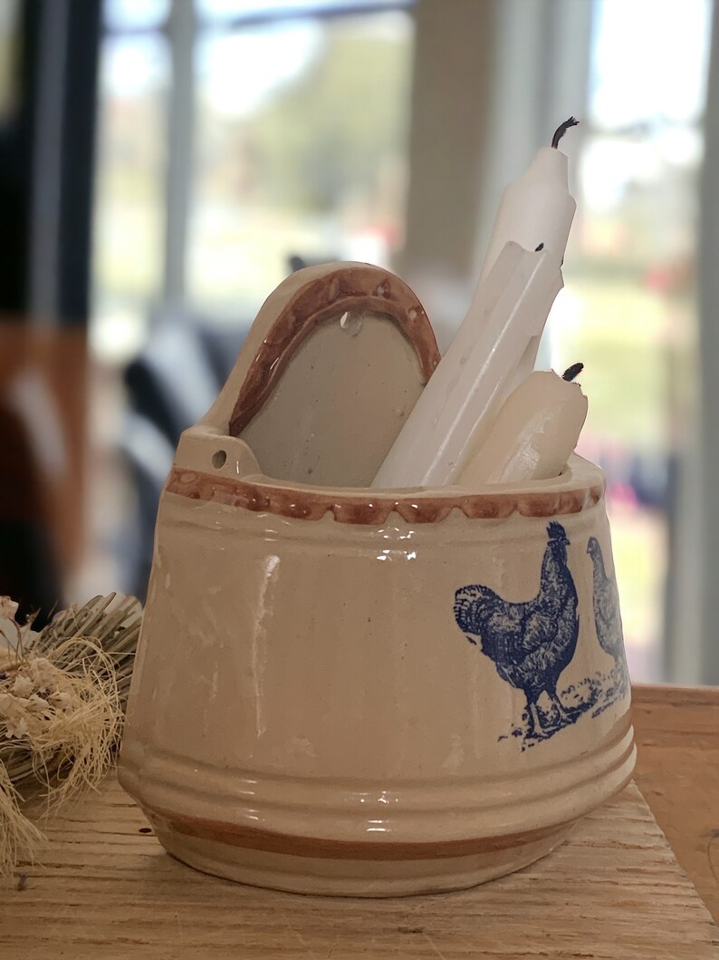 Vintage Wall Hanging Salt Crock With Hens Without Lid - Etsy