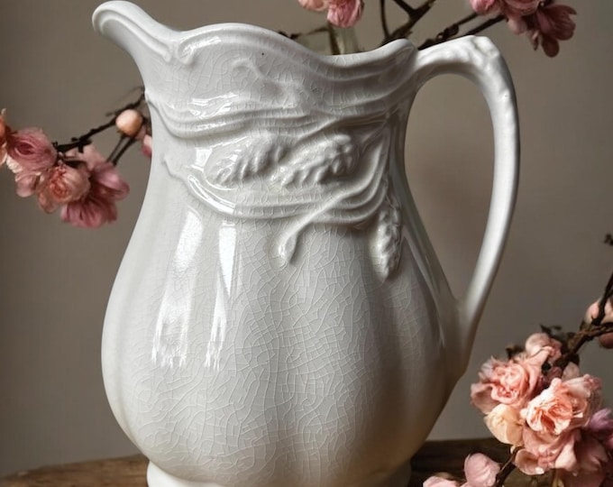 Heavily Stained and Crazed Hall Ironstone Milk Pitcher With Green Strip ...