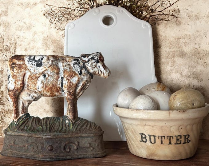 Rare Antique Cast Iron Hand Painted Cow Figurines, Rustic and Chippy ...