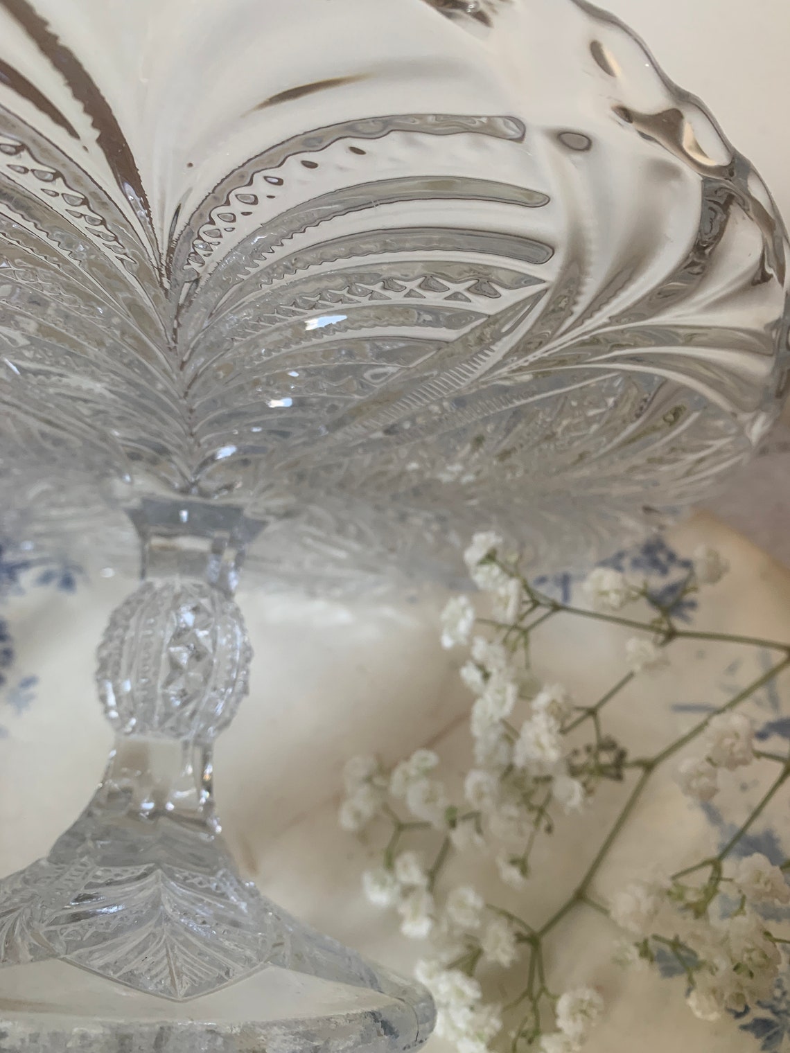Stunning Antique French Cut Chrystal Pedestal Cake Stand, Bridal Shower ...