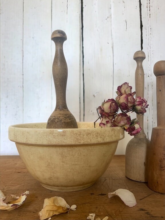 Vintage Heavily Stained and Crazed Beige Mixing Bowl, Antique Crock ...