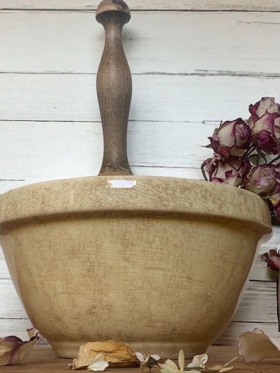 Vintage Heavily Stained and Crazed Beige Mixing Bowl, Antique Crock ...