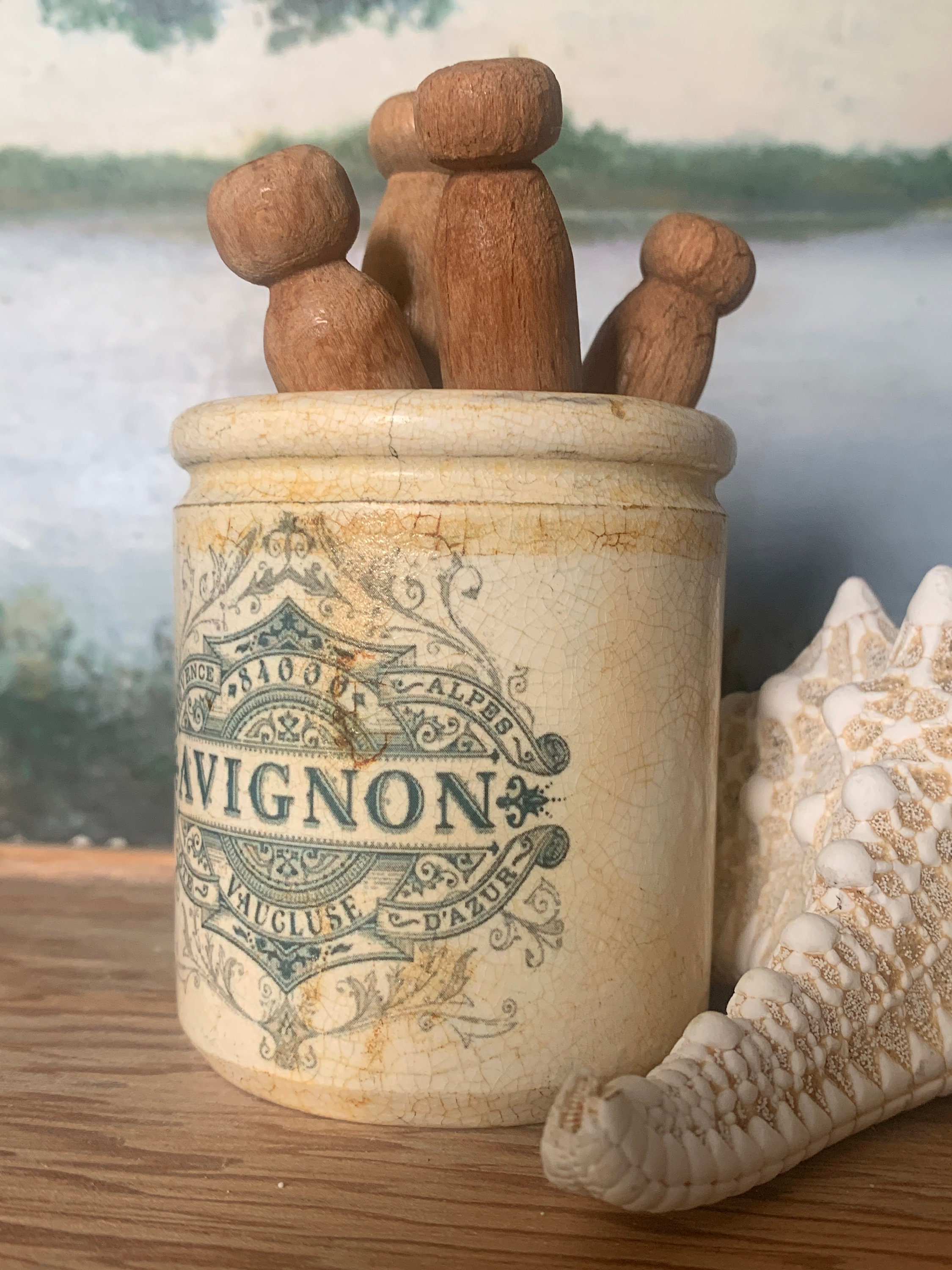 Antique French Stained Advertising Pot, AVIGNON Cote D'azur, VAUGLUS ...
