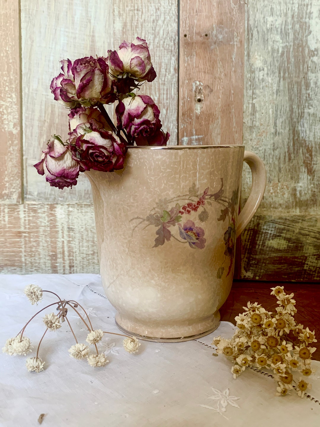Heavily Stained Ironstone Milk Pitcher With A Beautiful Bouquet of ...
