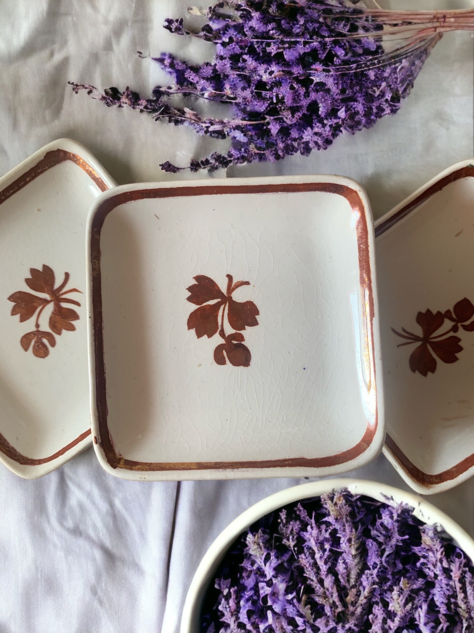 Antique Copper Lustre Tea Leaf Butter Pats Set of 3 - Etsy