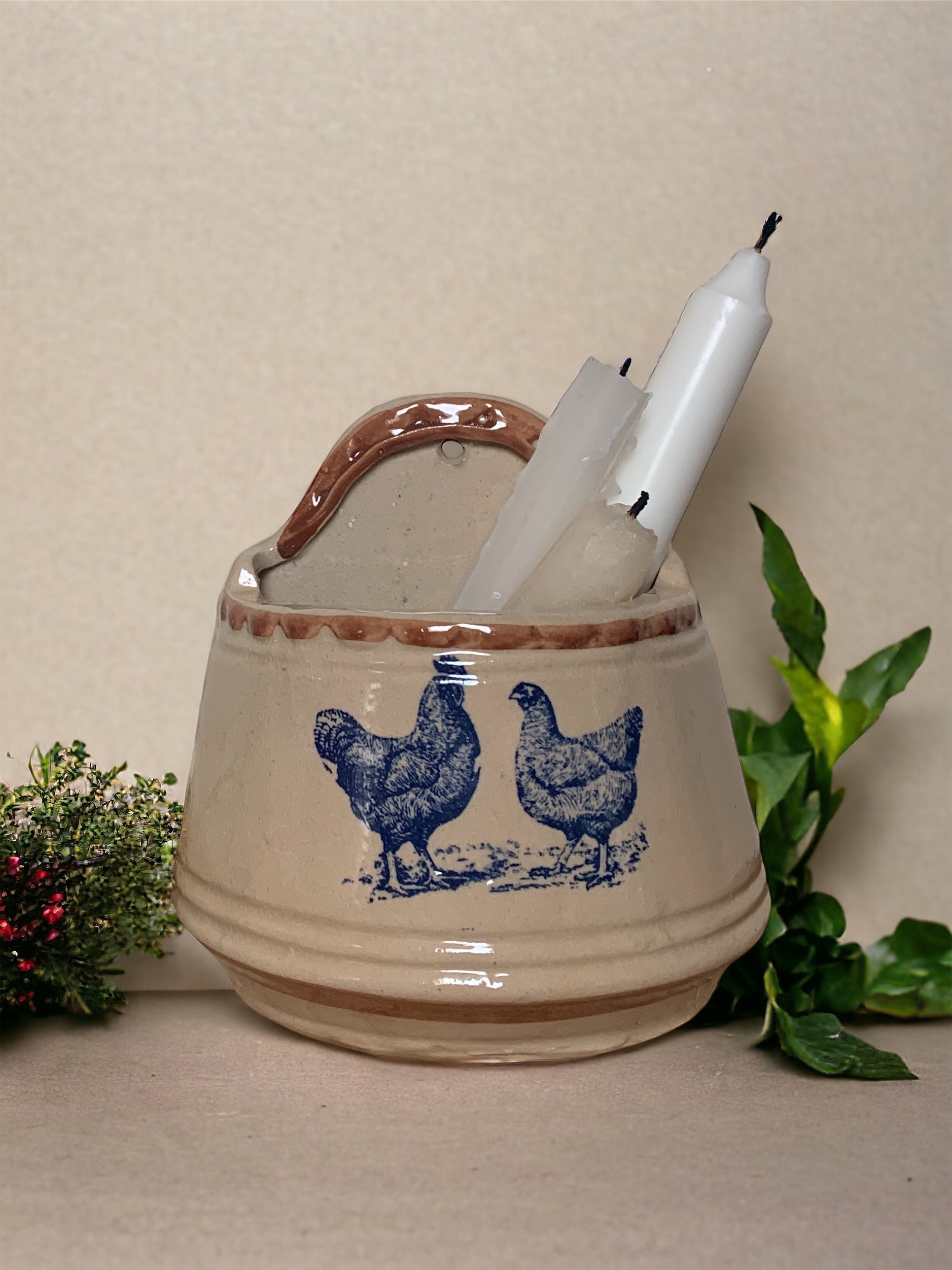Vintage Wall Hanging Salt Crock With Hens Without Lid - Etsy