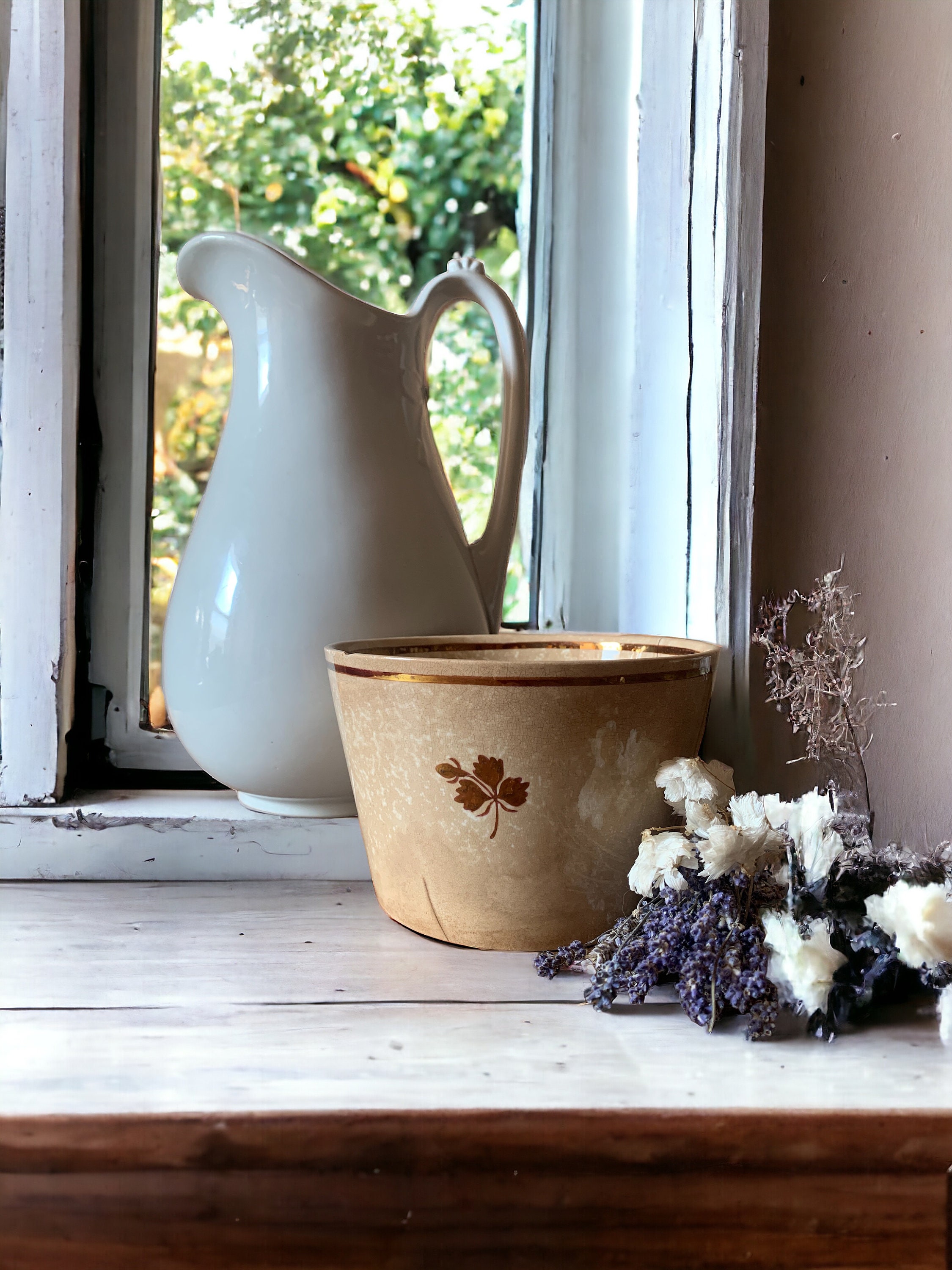 Heavily Stained and Crazed Antique Tea Leaf Copper Ironstone Bowl ...