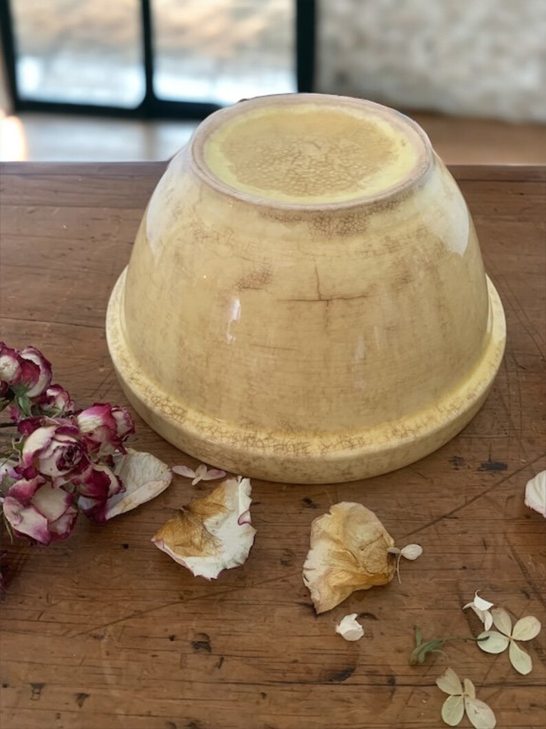 Vintage Heavily Stained and Crazed Beige Mixing Bowl, Antique Crock ...