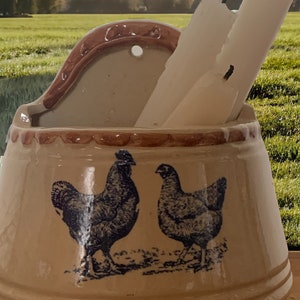 Vintage Wall Hanging Salt Crock With Hens Without Lid - Etsy