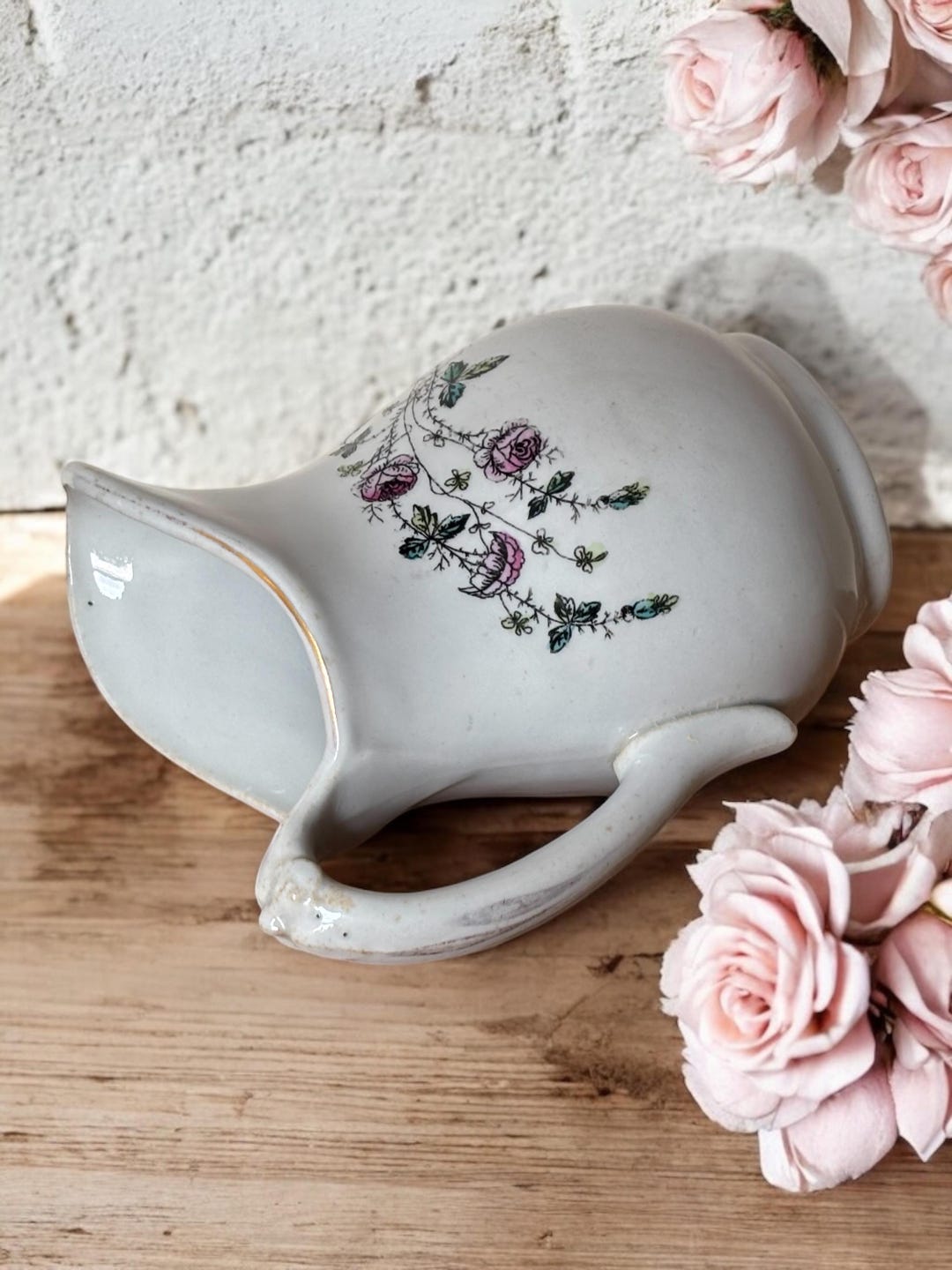 Rare White Large Creamer With A Bunch of Flower Transferware, English ...