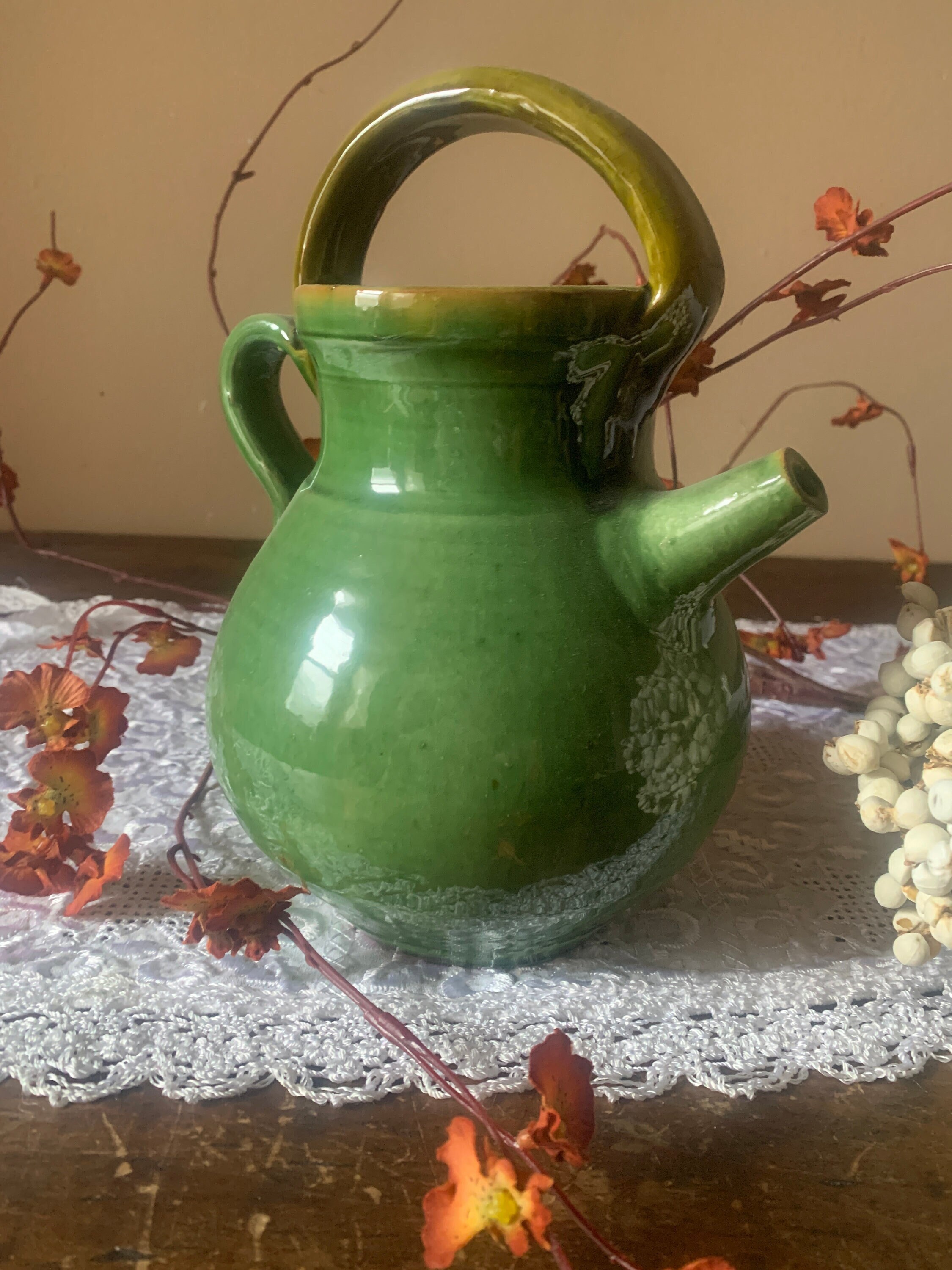 French Vintage Provencal Green Glazed Terracotta Earthenware - Etsy
