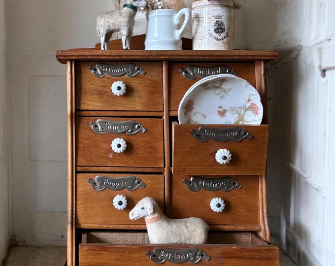 Spice Cabinet With Metal Labels and Porcelain Handles, Wood Spice ...