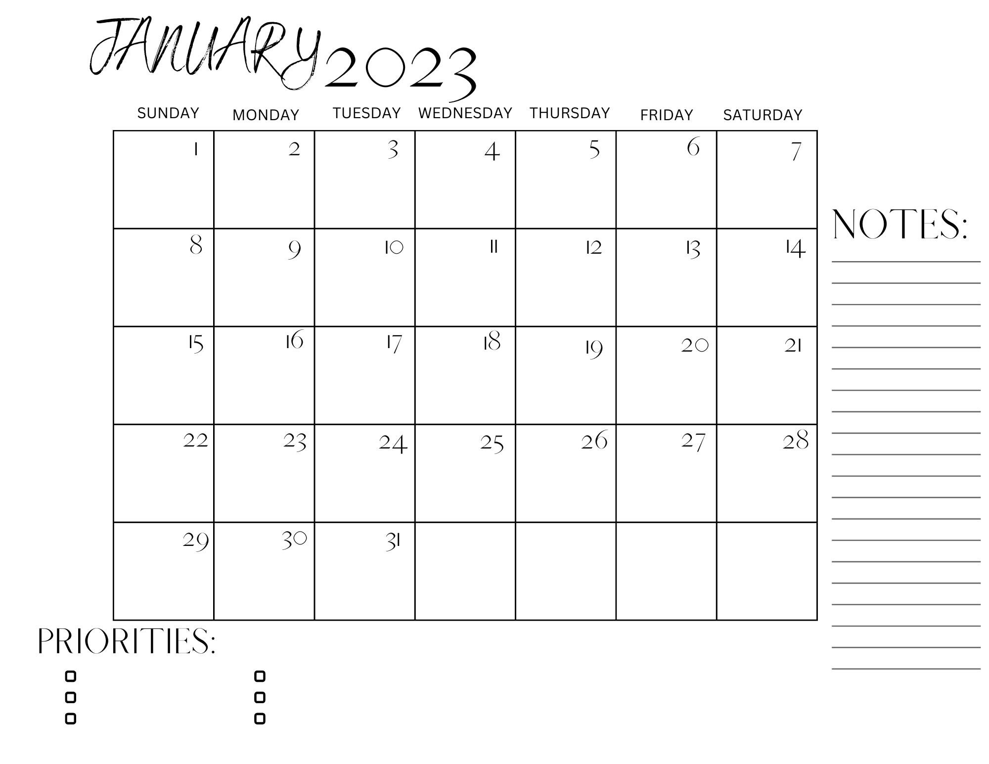 Simple 2023 Monthly Calendars - Etsy