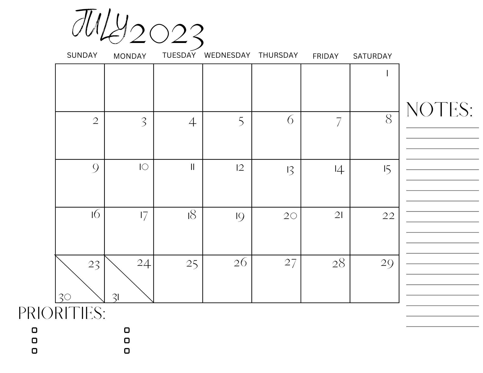 Simple 2023 Monthly Calendars - Etsy