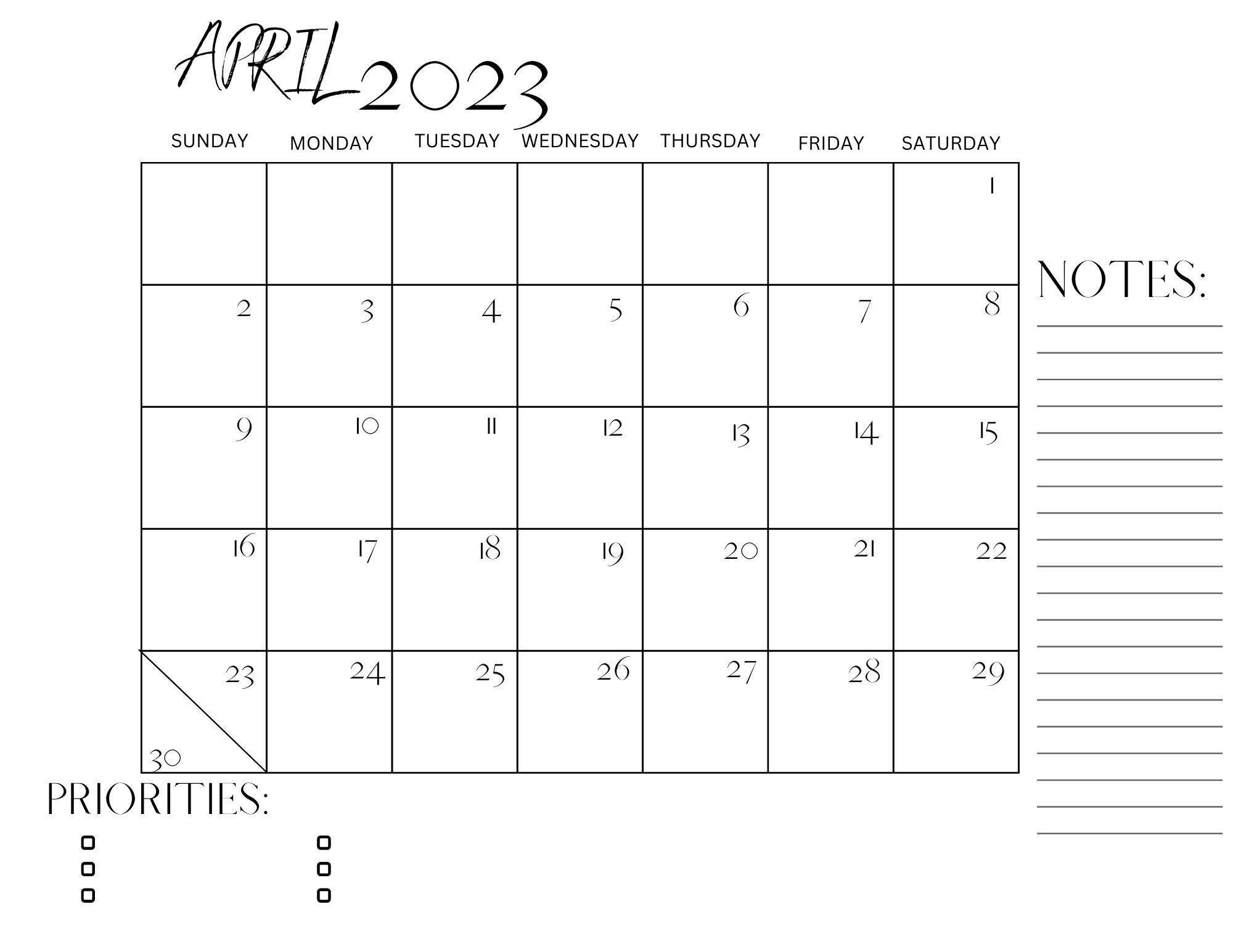Simple 2023 Monthly Calendars - Etsy